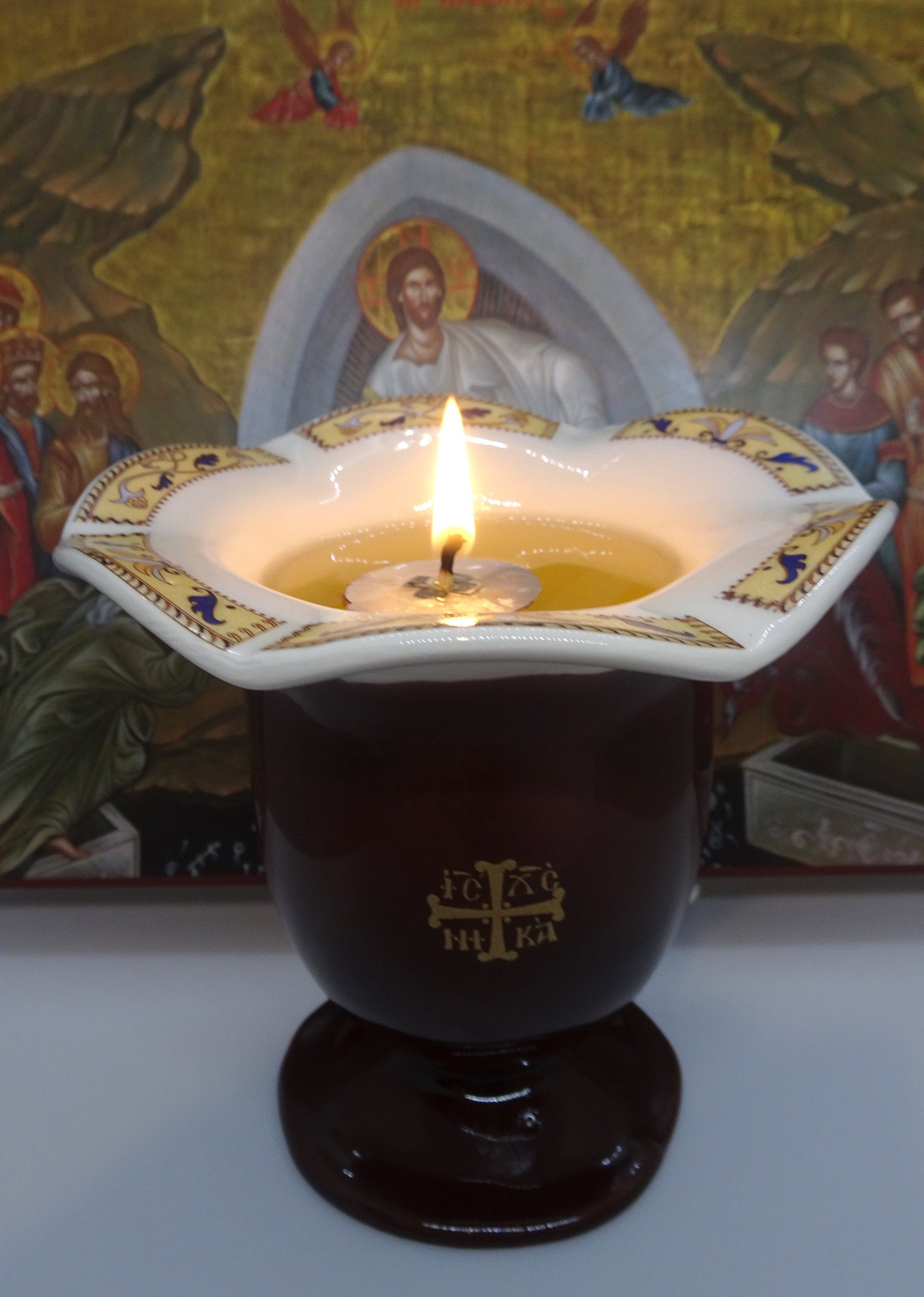 Ceramic Orthodox Vigil Lamp Ceramic Oil Burner With the Greek - Etsy