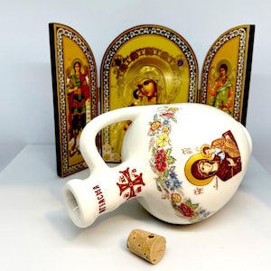 Greek Orthodox Ceramic Holy Water Jug, Theotokos Icon, Agiasma Bottle ...
