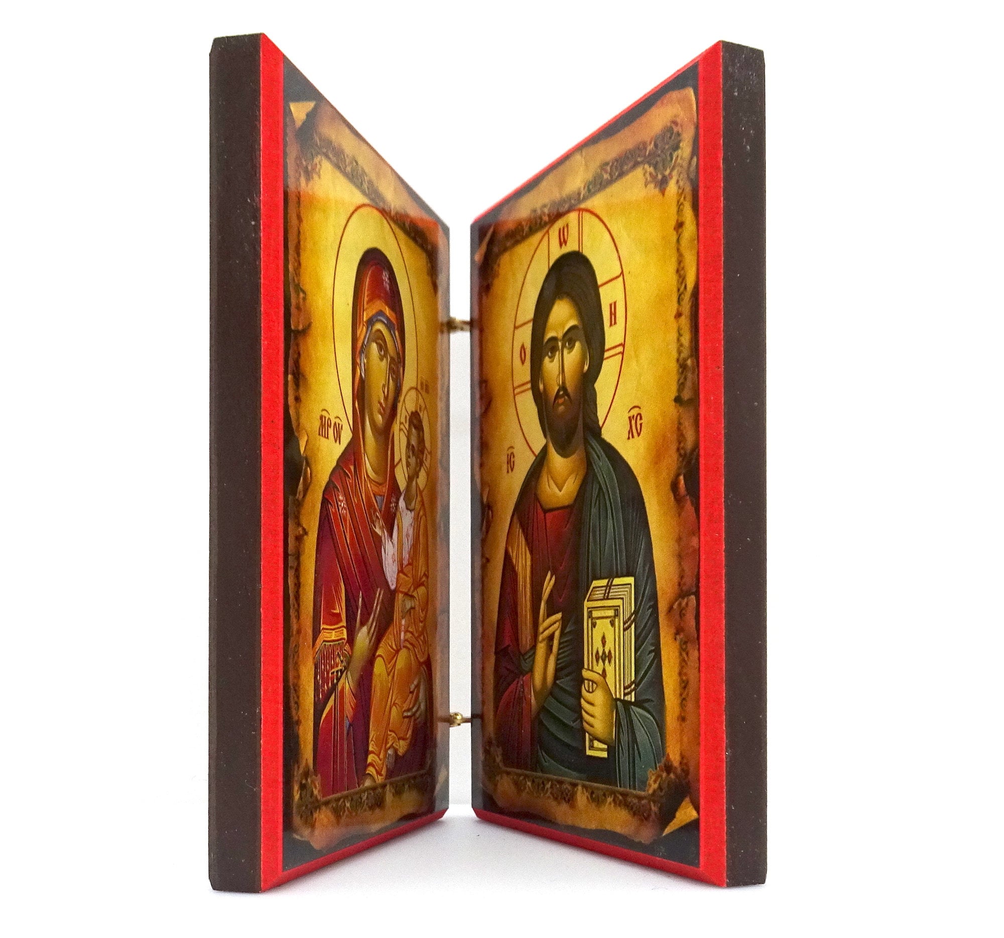 Icon Diptych Greek Orthodox Wooden Diptych Small Wooden | Etsy