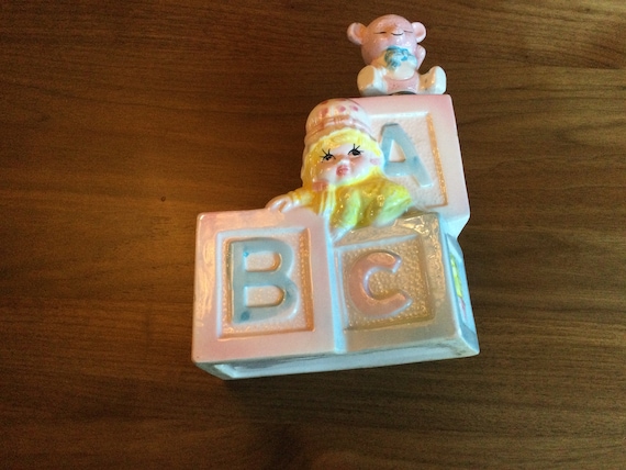 Vintage Nursery Planter With Baby Blocks and Teddy Bear | Etsy
