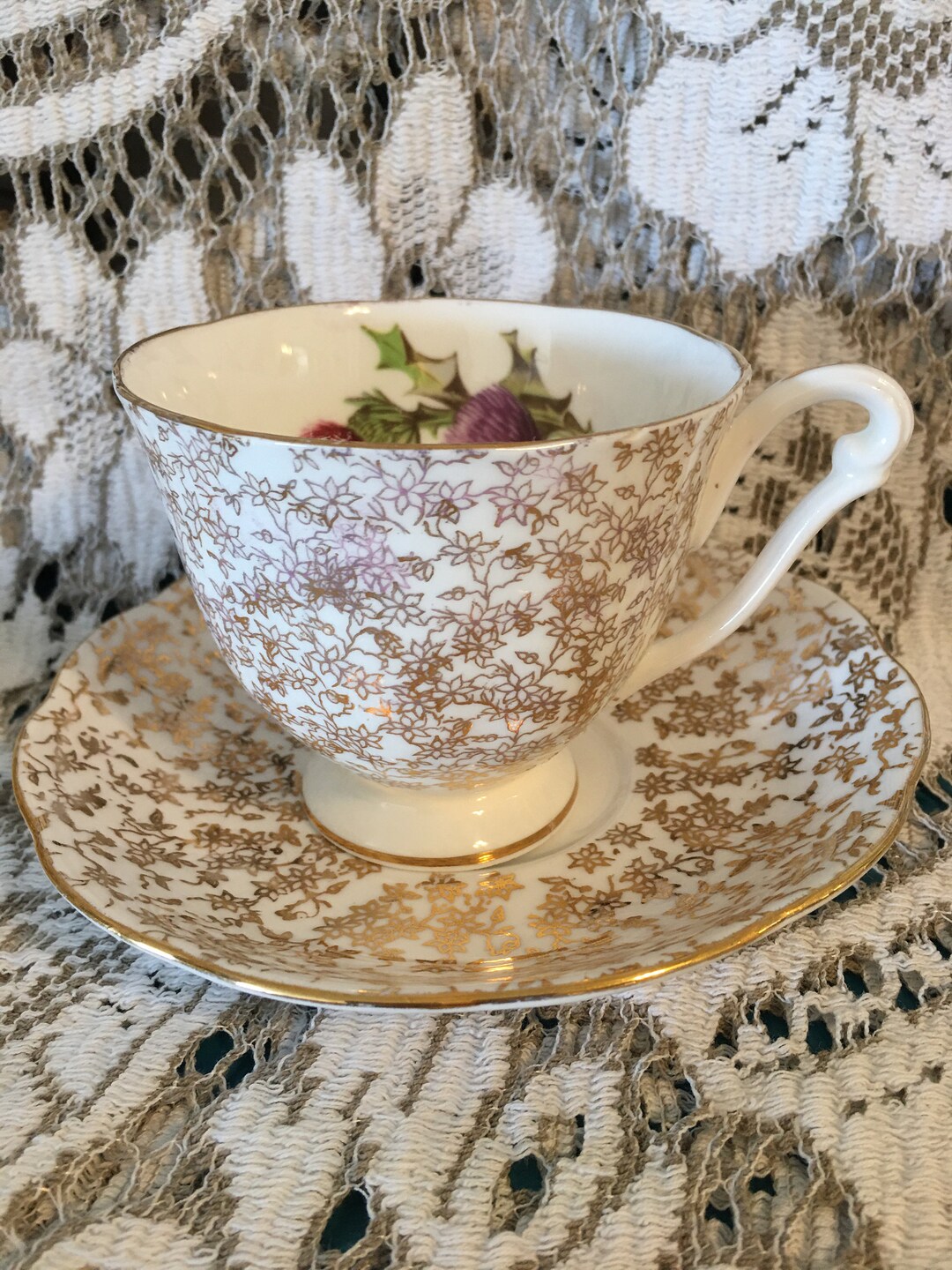 Thistle Pattern Fine China Tea Cup and Saucer (england) - Etsy