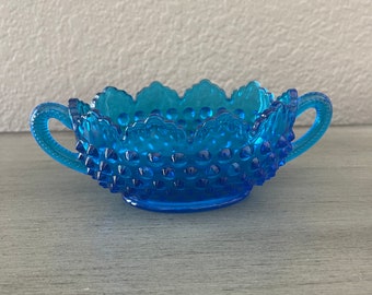Fenton Blue Opalescent Hobnail Ruffled Glass Dish - Etsy