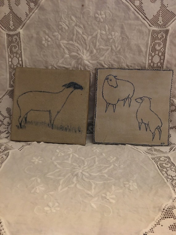 2 Handmade Sheep Tiles - Etsy
