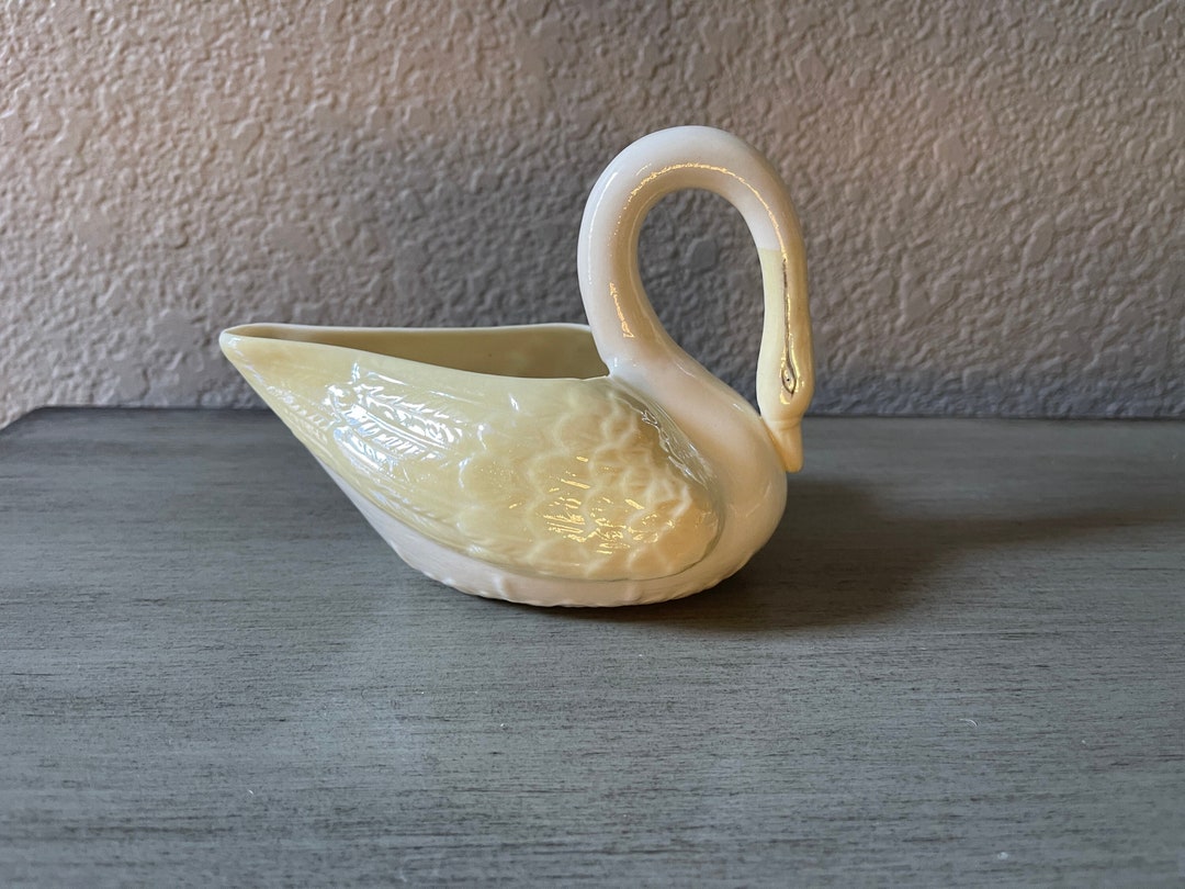 Unique Irish Belleek Pottery Yellow Swan Creamer or Trinket Dish - Etsy