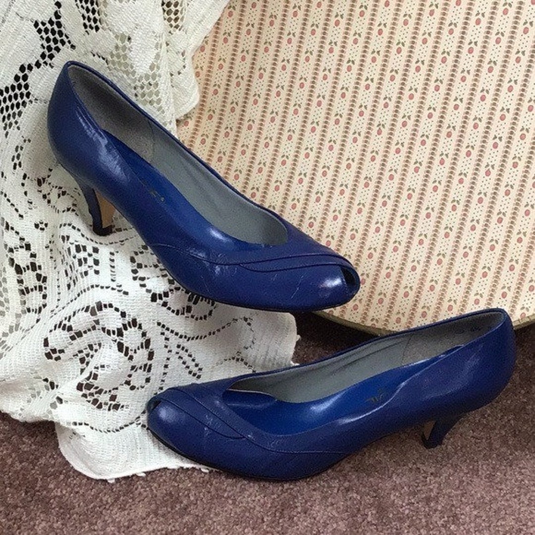 Vintage Electric Blue Peep Toe Pumps - Etsy