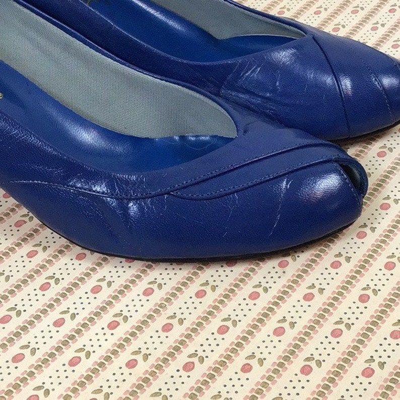 Vintage Electric Blue Peep Toe Pumps - Etsy