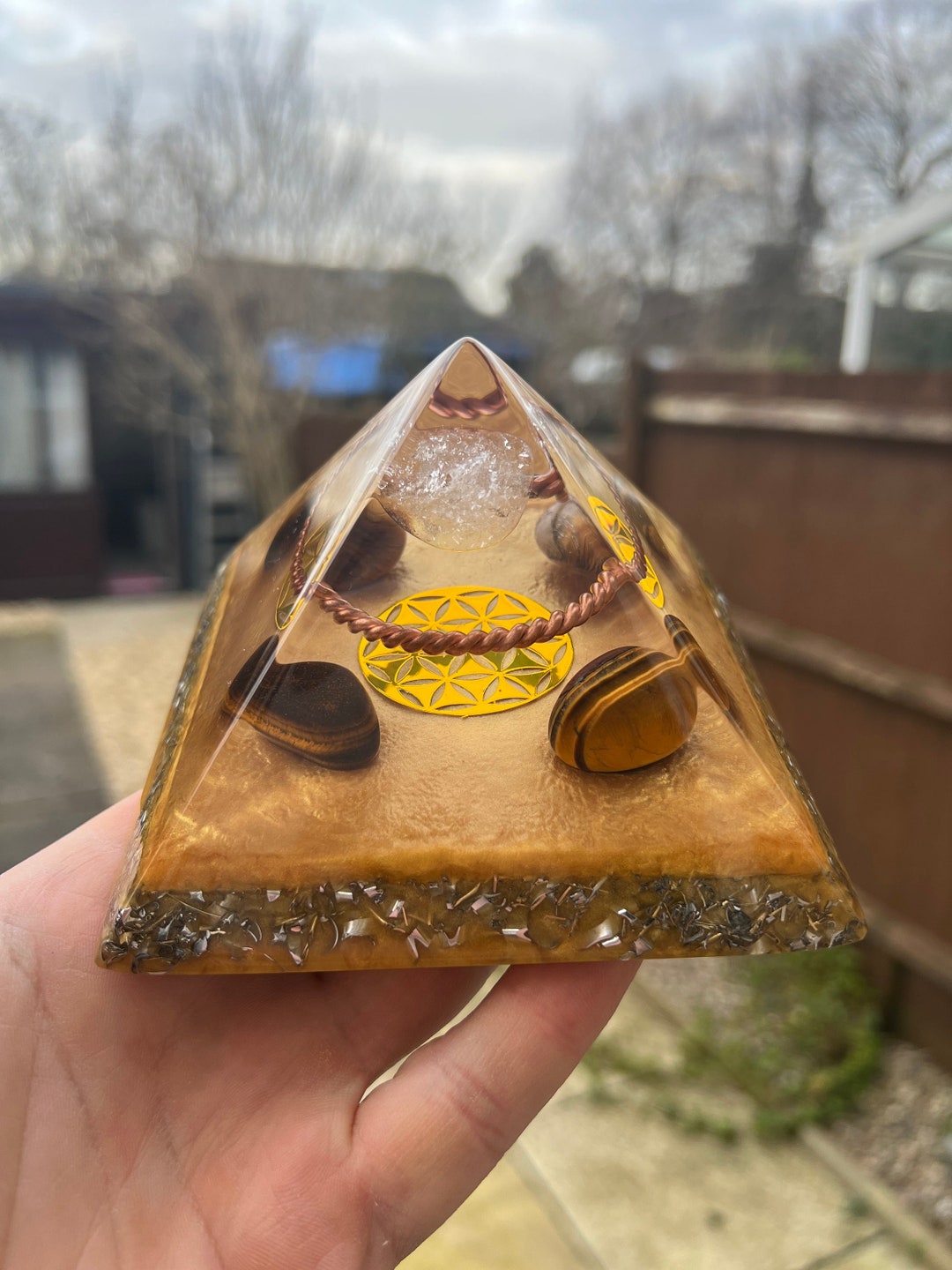 Orgonite® Pyramid Orgone Energy Pyramid Tiger Eye,tensor Ring,quartz ...