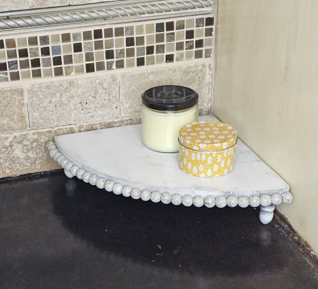 Rustic Wood Beaded Corner Display Stand Farmhouse Accent Stand ...