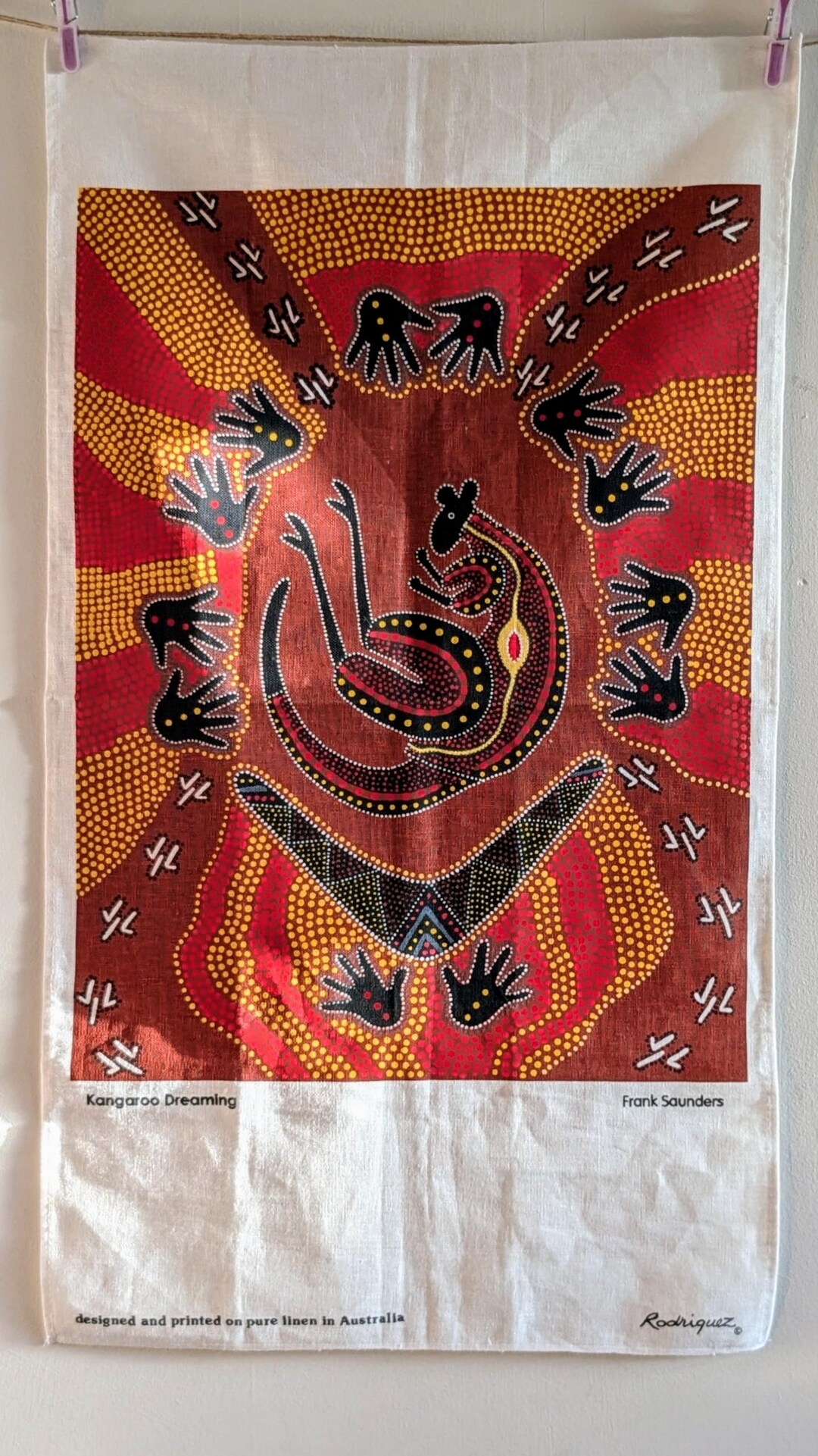 Vintage Linen Aboriginal Kangaroo Dreaming Art Tea Towel by Kevin ...