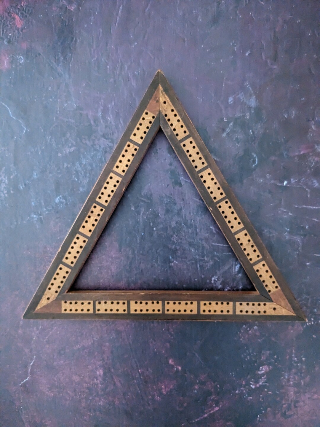 Vintage Inlaid Wood Triangle Cribbage Board, Cribbage Record Score ...
