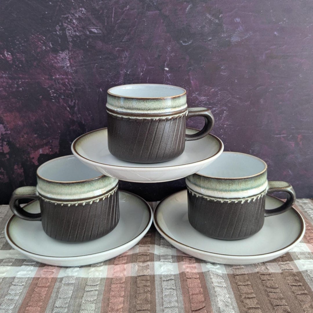 Vintage Denby Rondo Coffee/tea Cup & Saucer, Brown Ironestone Cup and ...