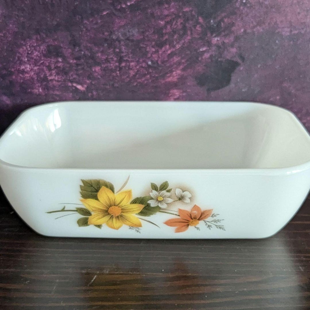 Vintage JAJ Pyrex Glass Butter Dish Autumn Glory Dahlia Flower Grandpa ...