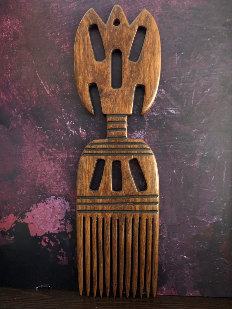 Large Vintage African Wooden Comb Handcarved Afro Pick Tribal ...