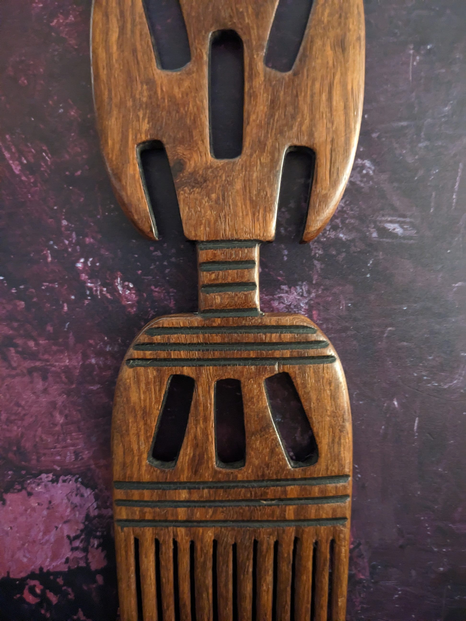 Large Vintage African Wooden Comb Handcarved Afro Pick Tribal ...