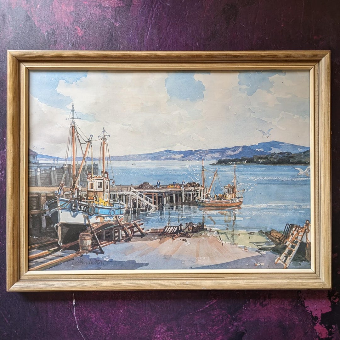 Vintage Fishing Boats at Mallaig Painting Signed by British Artist John ...