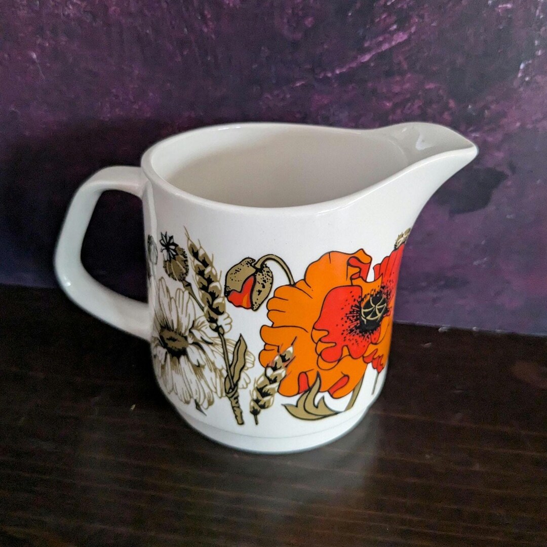 Vintage J G Meakin Milk Jug Orange Poppy Flower Midcentury Design ...