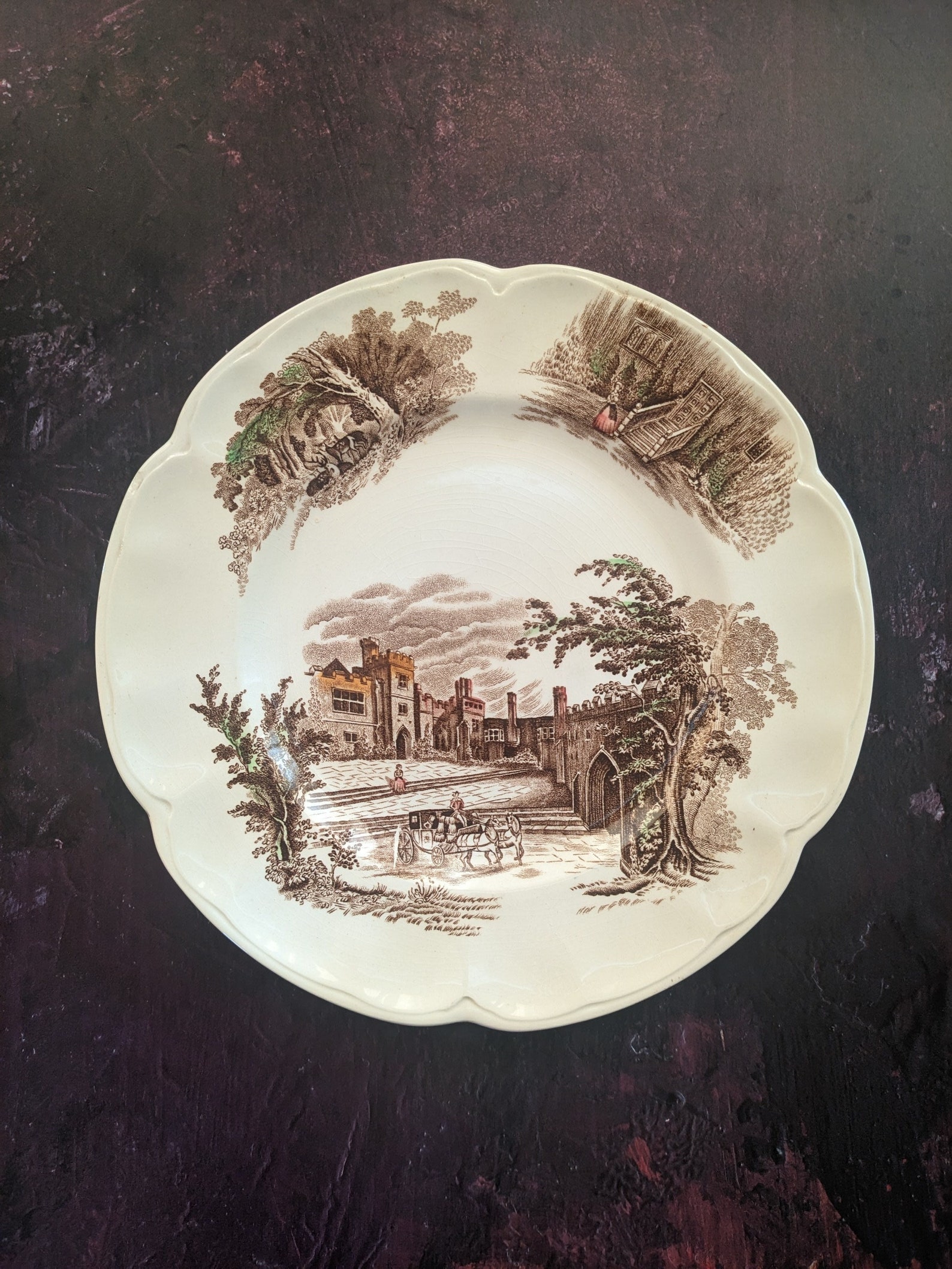 Vintage 1930s Haddon Hall Plate by Johnson Bros: Brown Transferware - Etsy