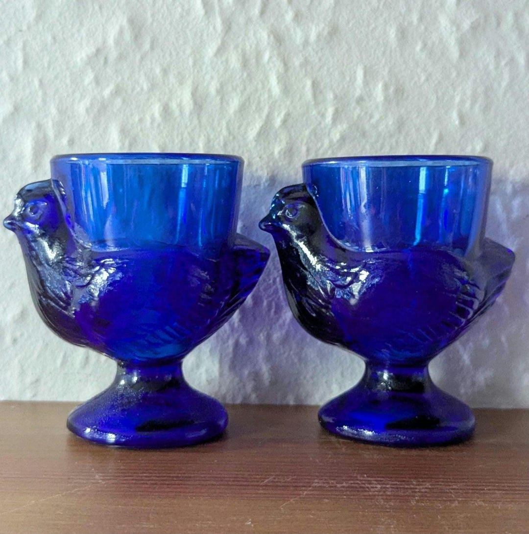 Vintage Luminarc Cobalt Blue Hen Egg Cups - 1980s Pair - Etsy UK