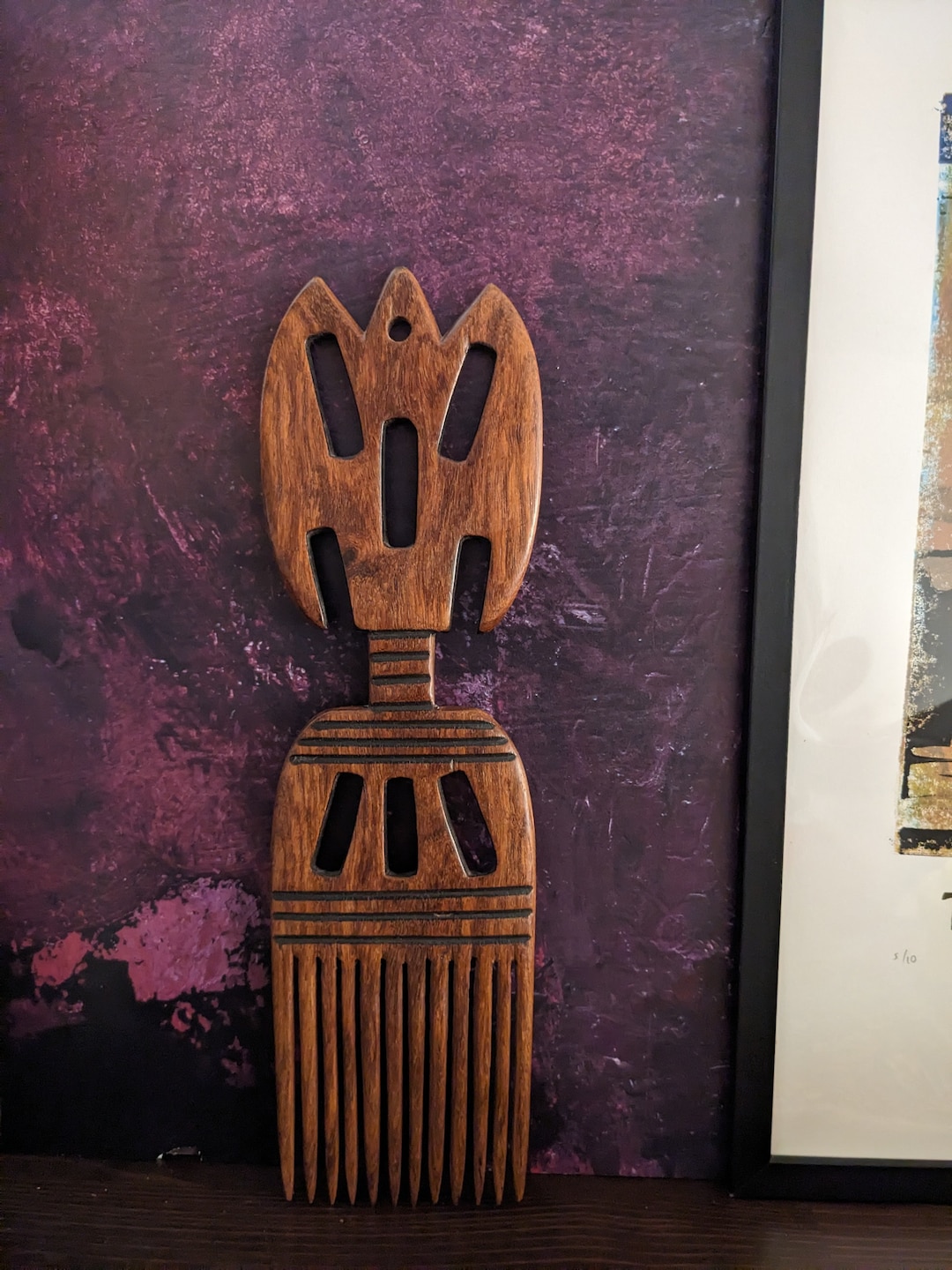 Large Vintage African Wooden Comb Handcarved Afro Pick Tribal ...