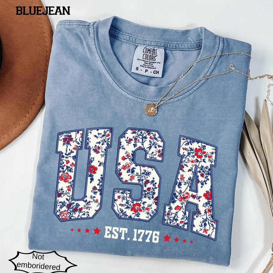 Comfort Colors© USA Shirt, Floral America Shirt, Fourth of July Shirt ...