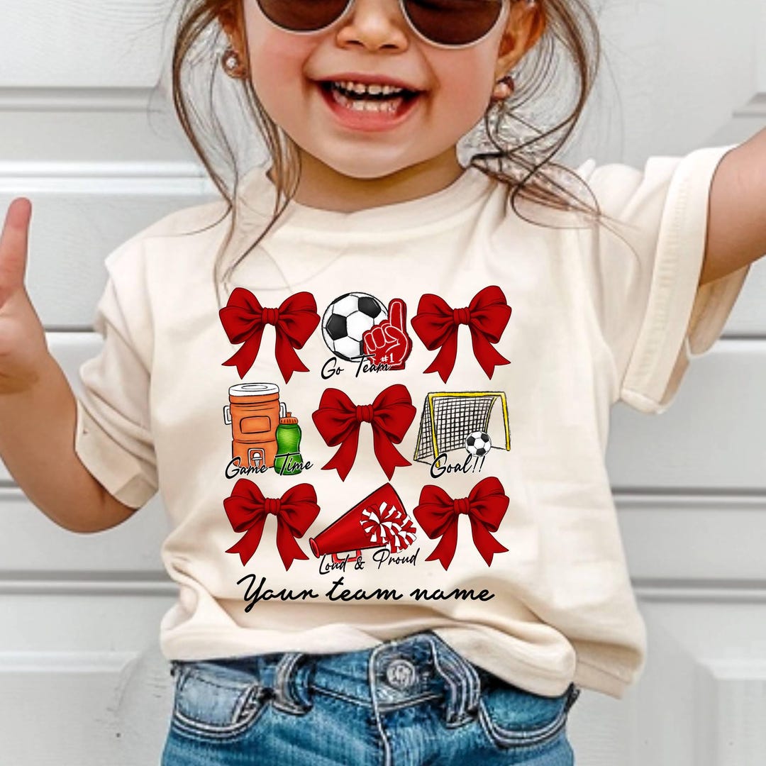 Personalized Kids Soccer Cheer Shirt With Coquette Bows,custom Toddler ...
