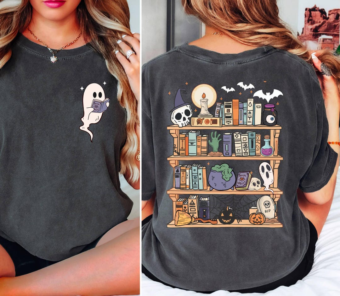 Comfort Colors© Ghost Book Reader Shirt, Halloween Library Shirt ...