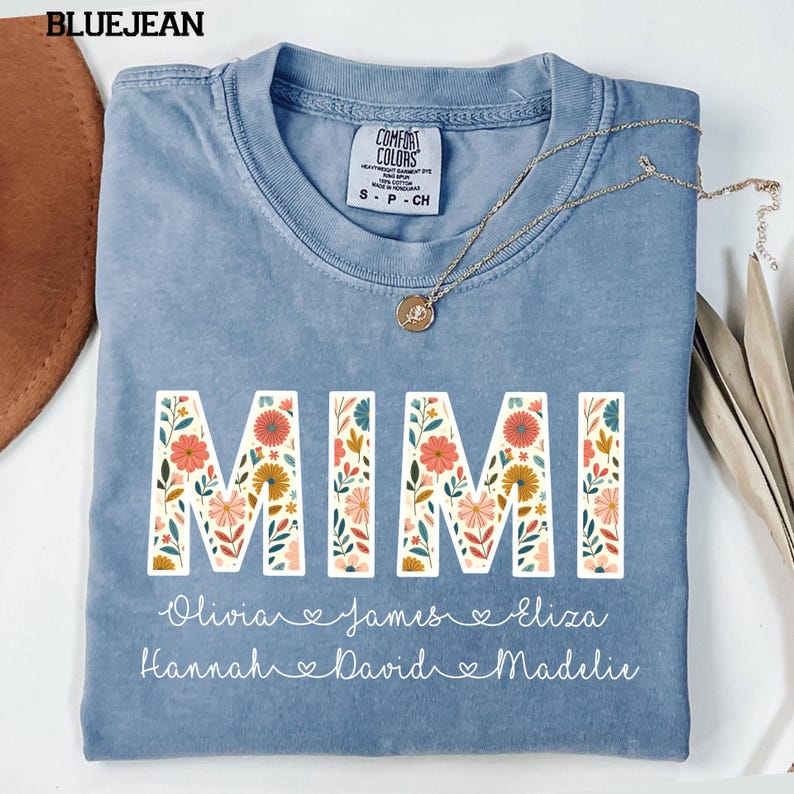 Comfort Colors© Custom Mimi Shirt With Grandkids Names,floral Mimi T ...