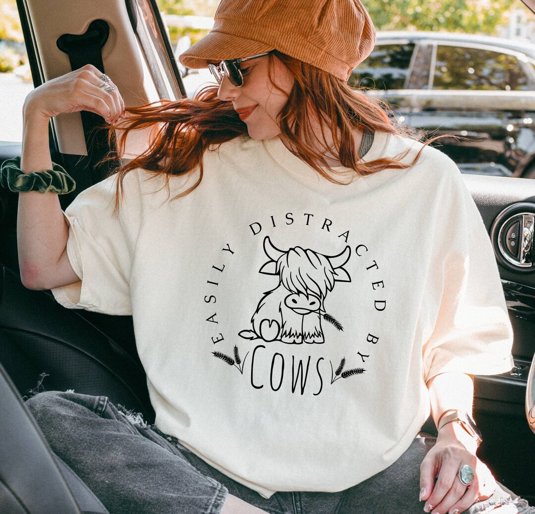Easily Distracted by Cows Comfort Colors Shirt, Funny Cow Shirt, Cow ...
