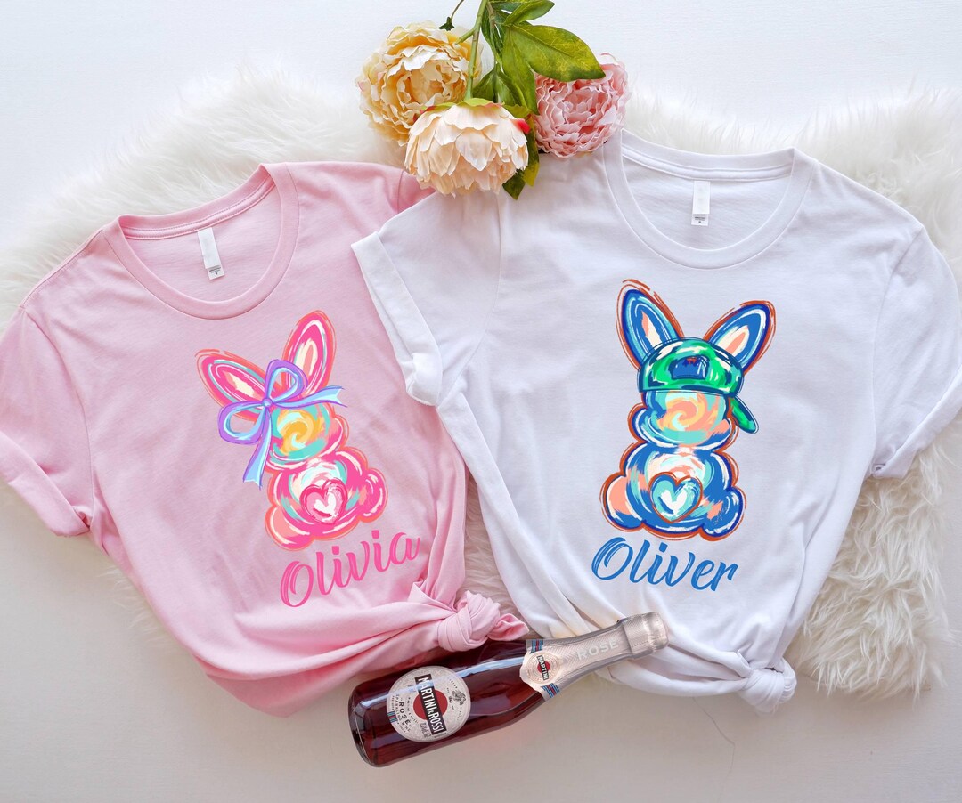 Custom Brushstroke Bunny Easter Shirt, Girls Boys Easter Shirt ...