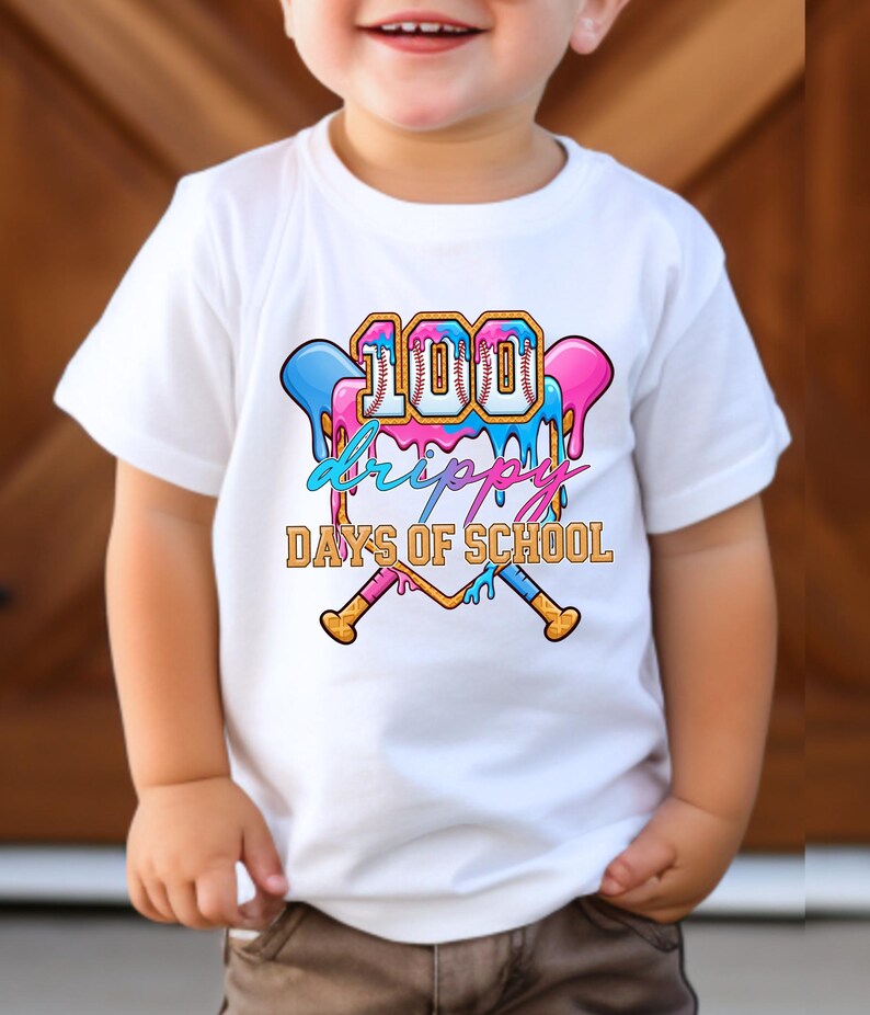 100 Baseball Ice Cream Drippy Days of School Shirt: Funny Boys Girl ...