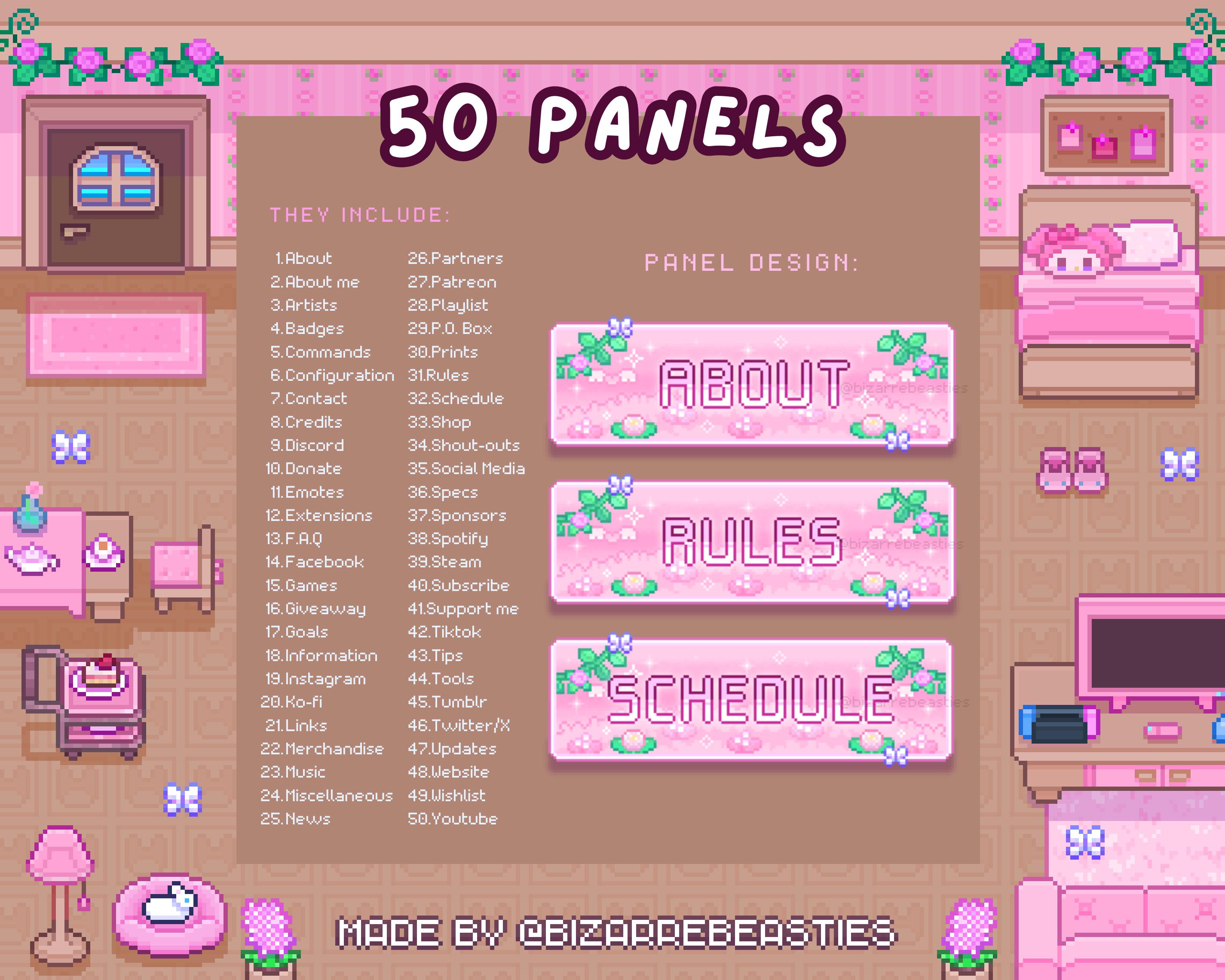 50x Cute Pixel Art Twitch Panels Stream Pack - About, Games, Rules ...