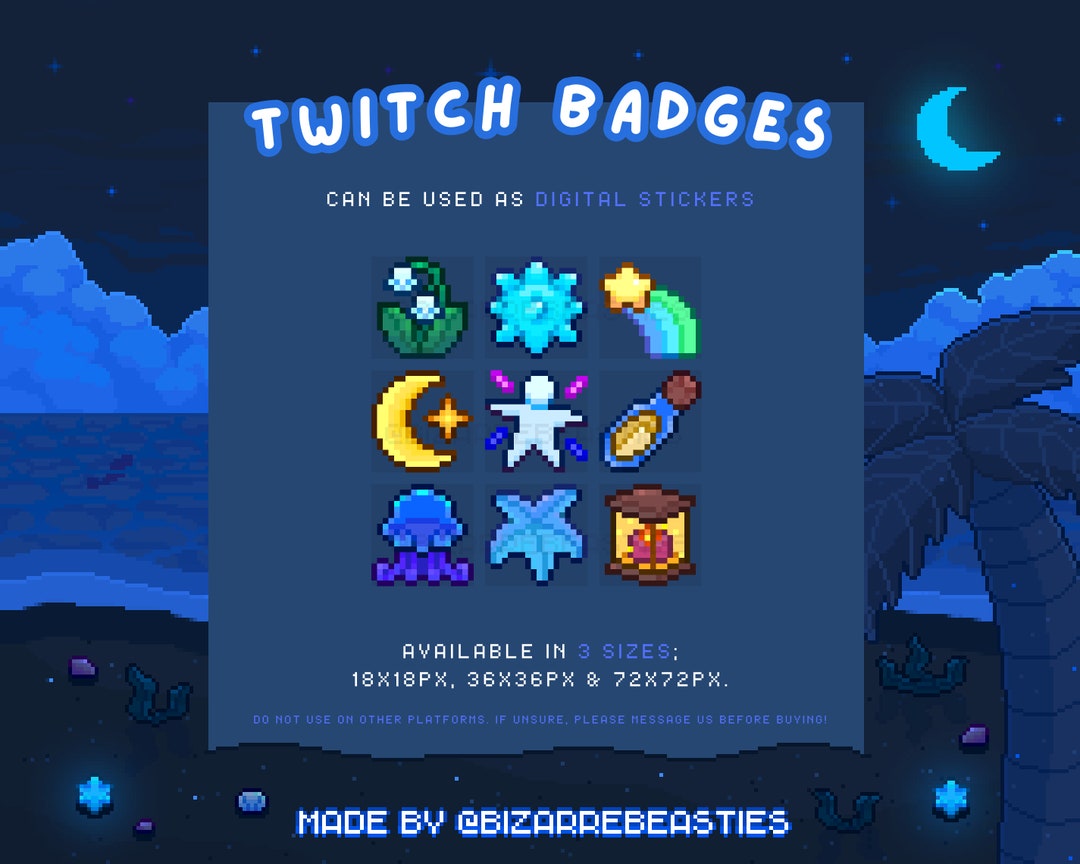9 Cute Pixel Art Twitch Badges, Kawaii Twitch Sub Badges, Magical Bit ...