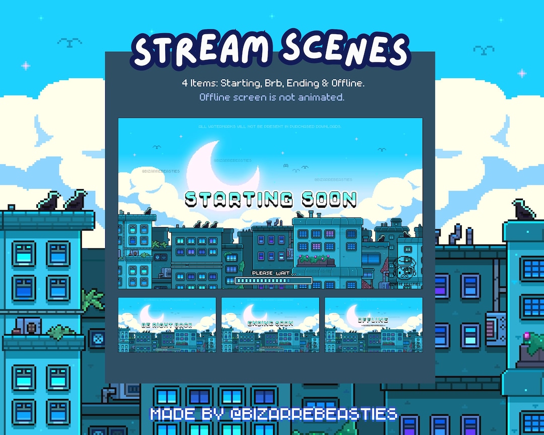 4 Animated Stream Screens Twitch or Youtube - Cute Pixel Art Animation ...