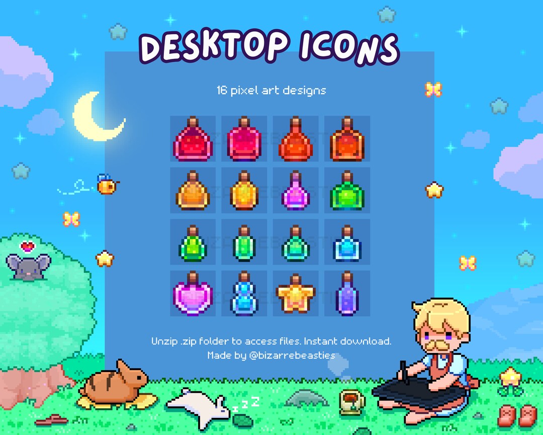 Cute Desktop Icons Pixel Art Folder Icon, Desktop Customization, Kawaii ...