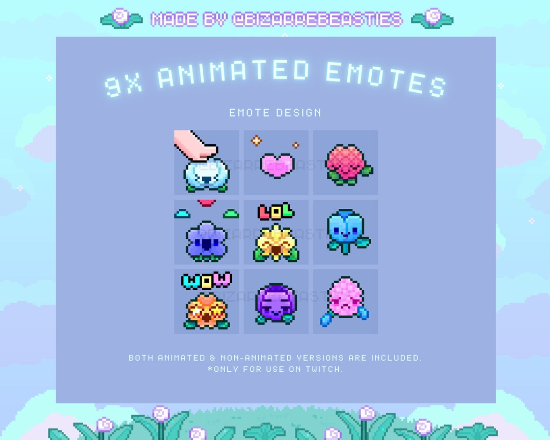 9x Animated Pixel Art Twitch Emotes - Cute Subscriber Rewards, Kawaii 8 ...