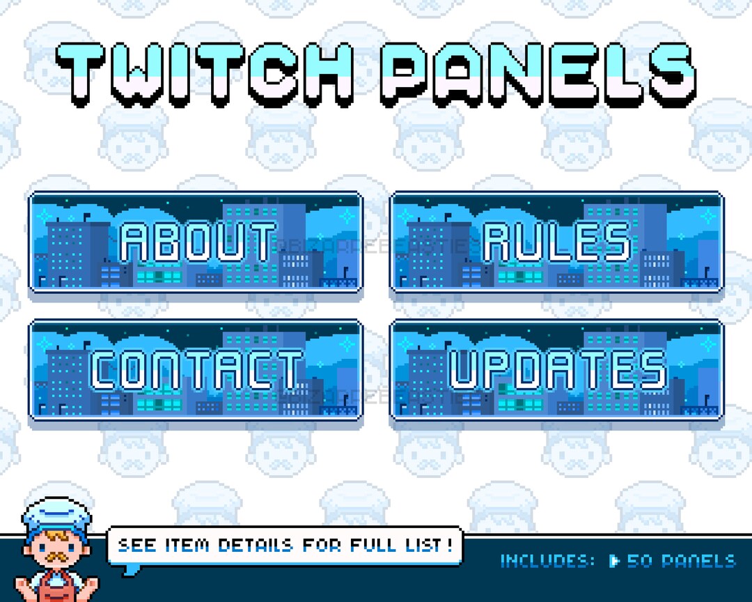 50x Cute Pixel Art Twitch Panels Pack ~ Pixel Art Stream Panels Bundle ...