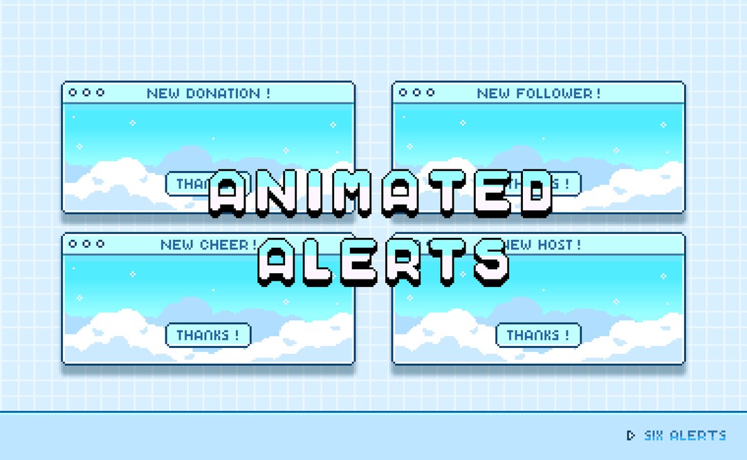 Cute 6x Animated Alerts Blue Sky Animated Twitch Alerts Pack 8bit Pixel ...