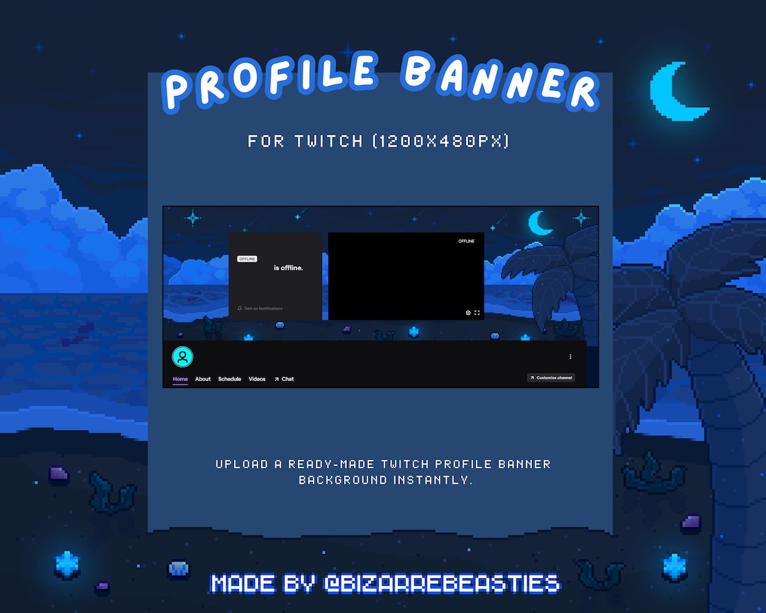 1x Twitch Profile Banner - Pixel Art Stream Package, Social Media ...