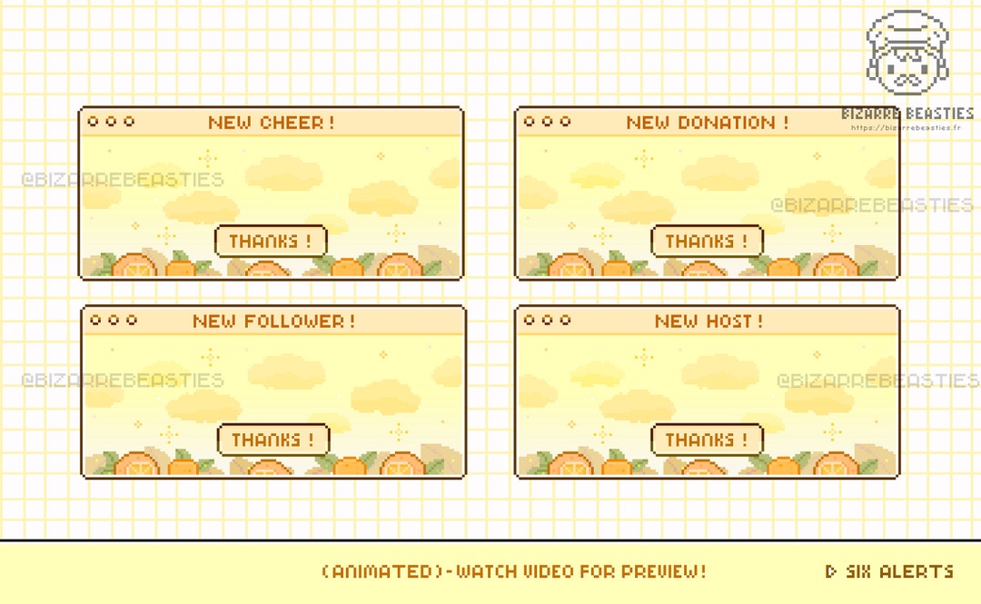 Cute 6x Animated Alerts Animated Twitch Alerts Pack Pixel Art Stream ...