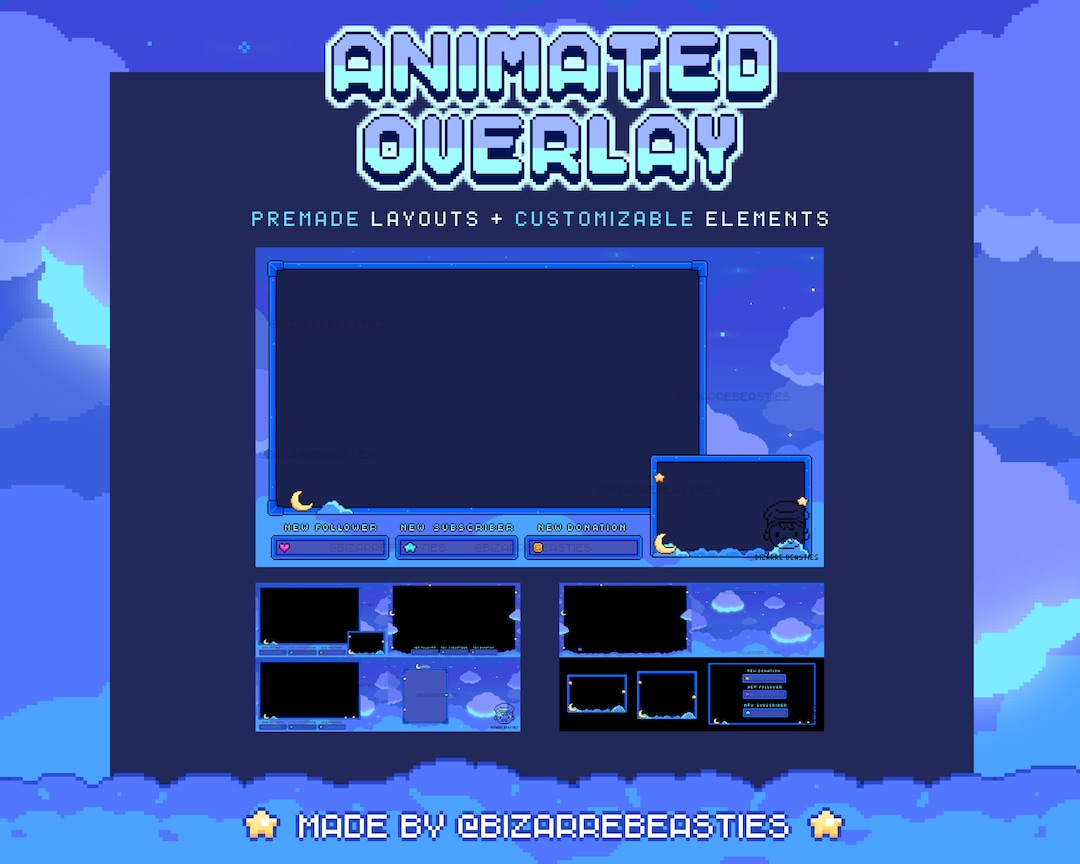 Premium Animated Twitch Overlay ~ Cute Pixel Art Stream Overlay, Just ...