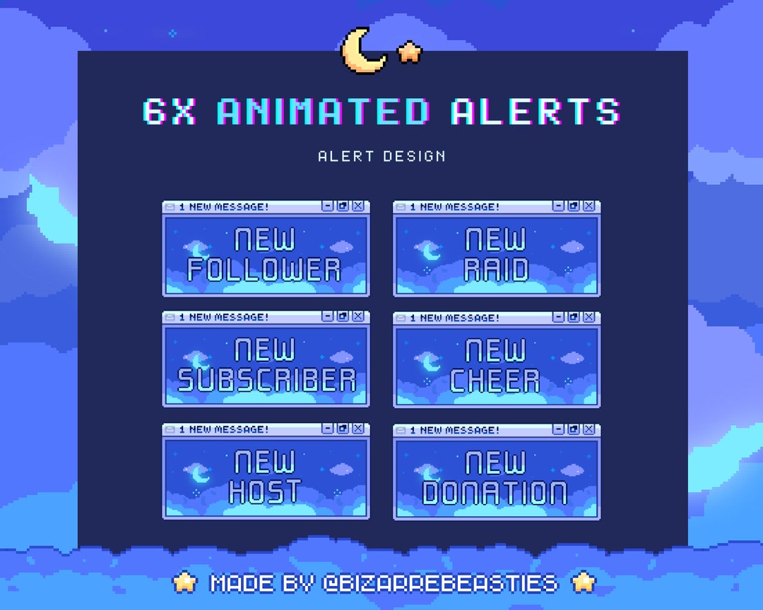 Cute 6x Animated Stream Alerts ~ Animated Twitch Alerts Pack ~ Pixel ...