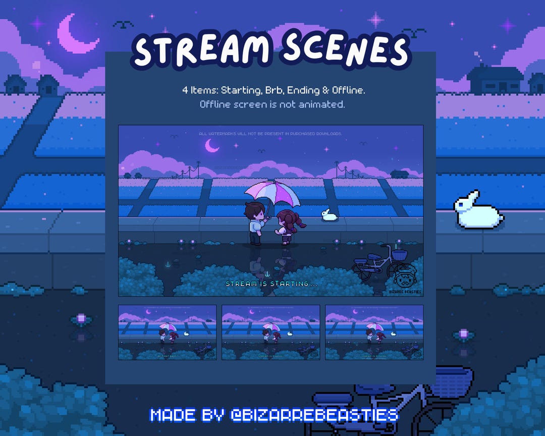 Cute 4x Animated Twitch Stream Screen Pack - Purple 8bit Pixel Art ...