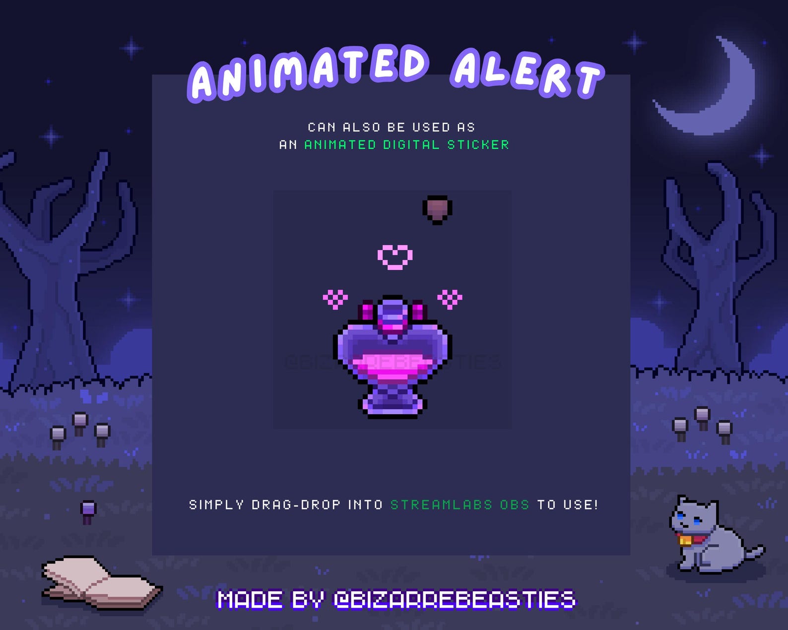 1 Cute Animated Stream Alert ~ Pixel Art Twitch Alert, Spooky Witch ...