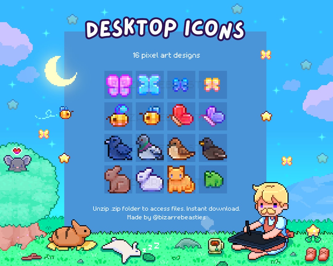 Cute Desktop Icons Pixel Art Folder Icon, Desktop Customization, Kawaii ...