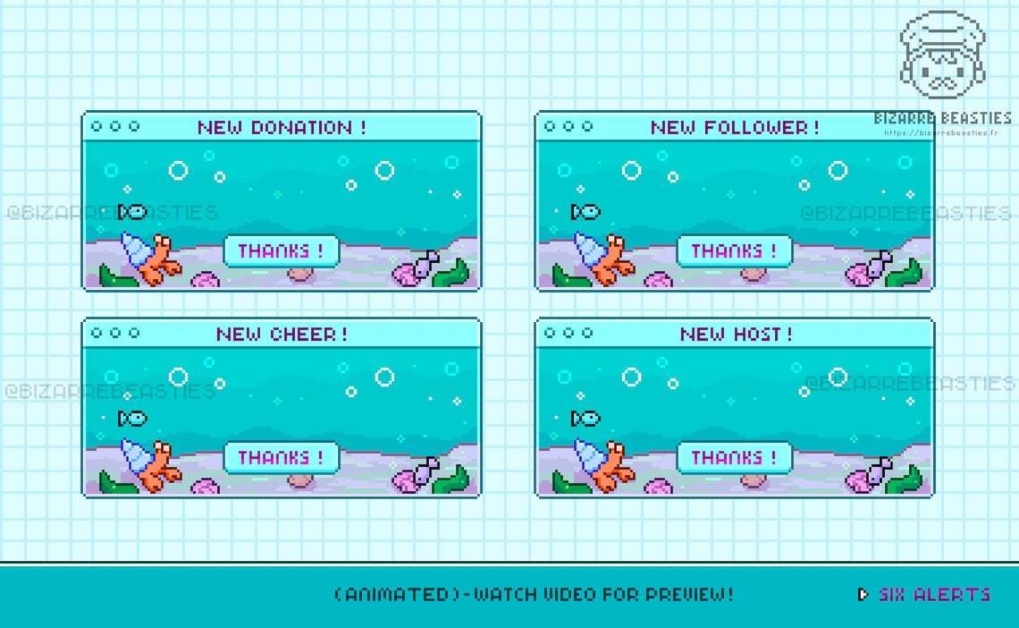 Cute 6x Animated Alerts Animated Twitch Alerts Pack Pixel - Etsy