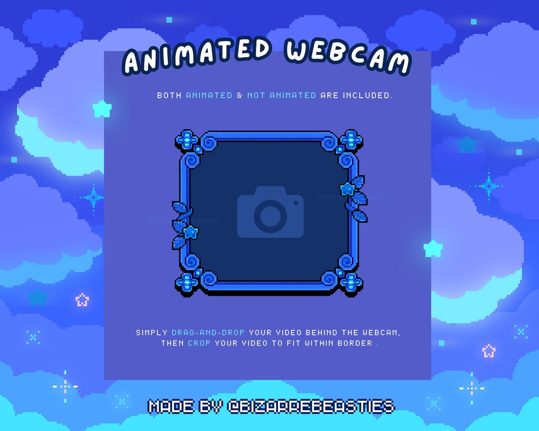 Cute Pixel Art Animated Webcam Overlay - Dreamy Medieval Cam Border, Royal Blue Rococo Aesthetic ...