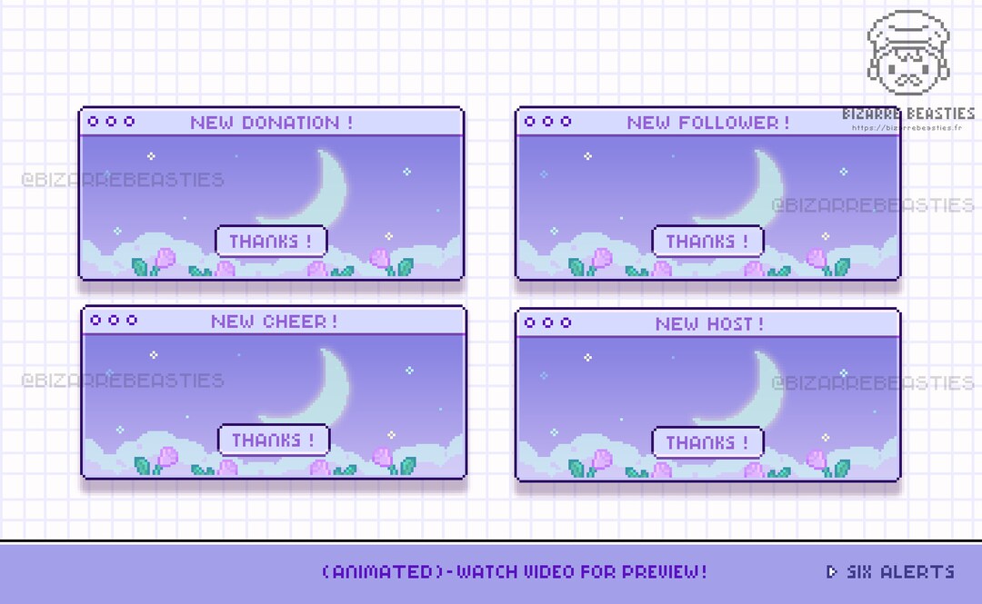 Cute 6x Animated Alerts Animated Twitch Alerts Pack Pixel Art Stream ...