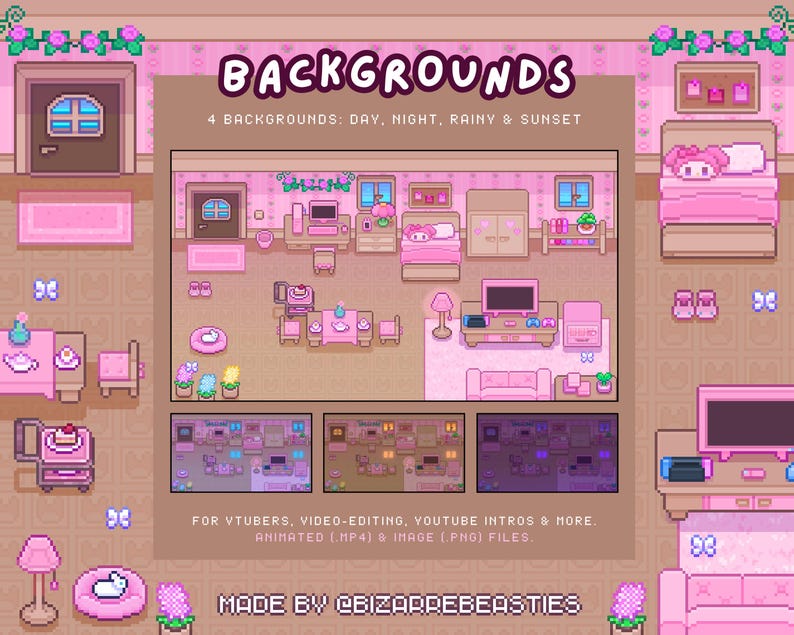 Pixel Art Animated Stream Scenes & Vtuber Backgrounds / 4 Designs - Day ...