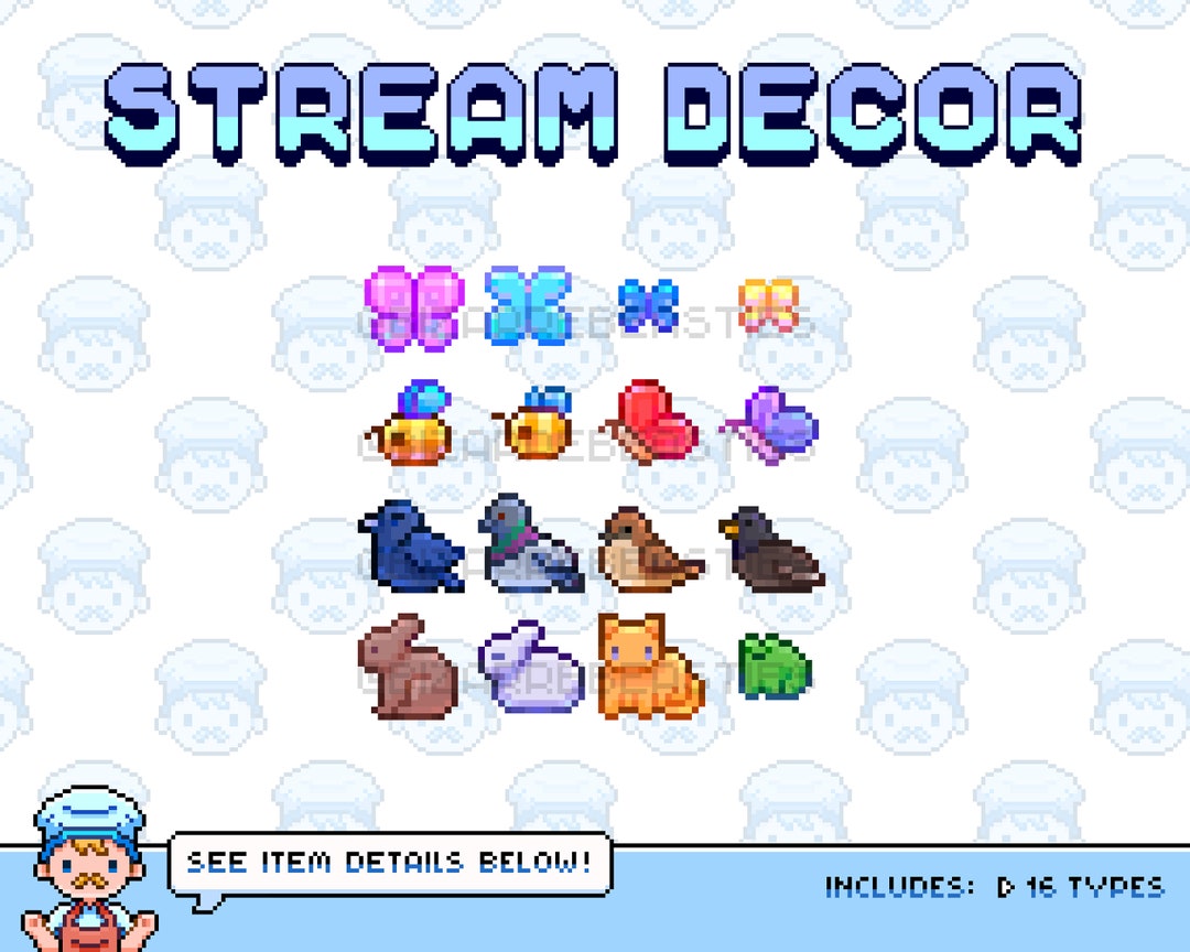 Cute Pixel Art Stream Decorations, Digital Only Stickers, 16-bit ...