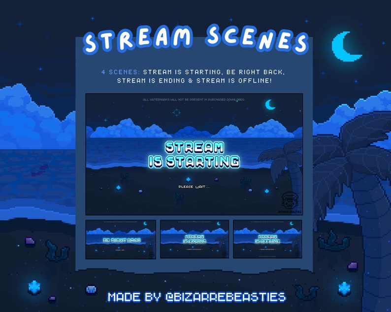 4x Pixel Art Animated Twitch Stream Screens - Cute Offline Banners ...
